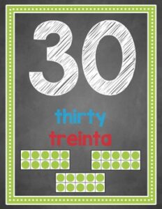 Bilingual Number Posters 0-30 {Chalkboard Theme} | Teaching in Blue Jeans