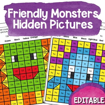 Friendly Monster Theme Hidden Picture Puzzles | EDITABLE Mystery ...
