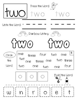 Sight Word Practice Pages Number Words | NO PREP | Distance | Teaching ...