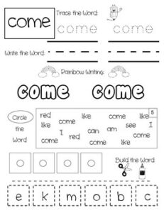 Sight Word Practice Pages for MONDO Kindergarten | Distance Learning ...