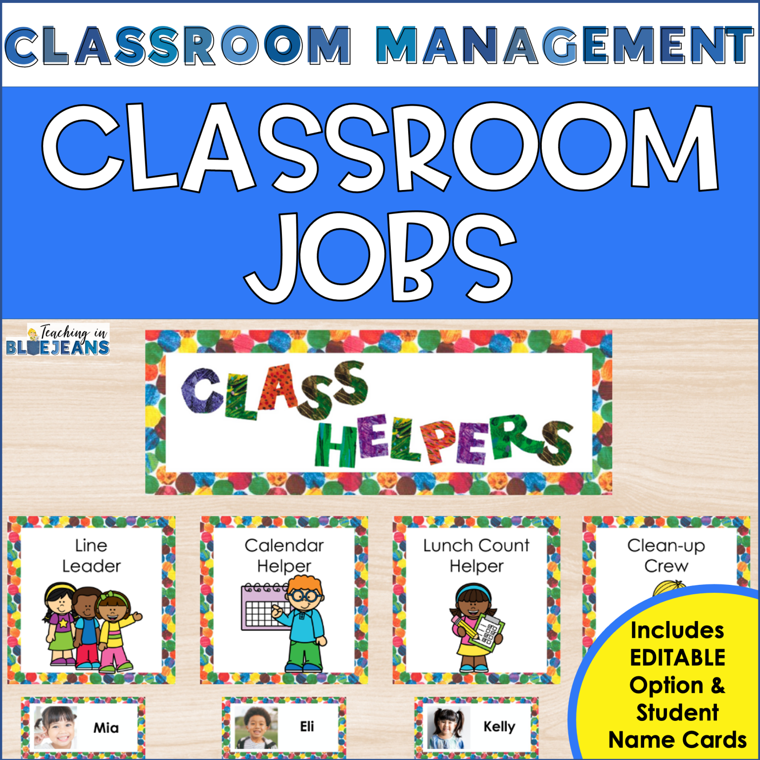 Eric Carle Inspired Classroom - Class Job Cards | Teaching in Blue Jeans