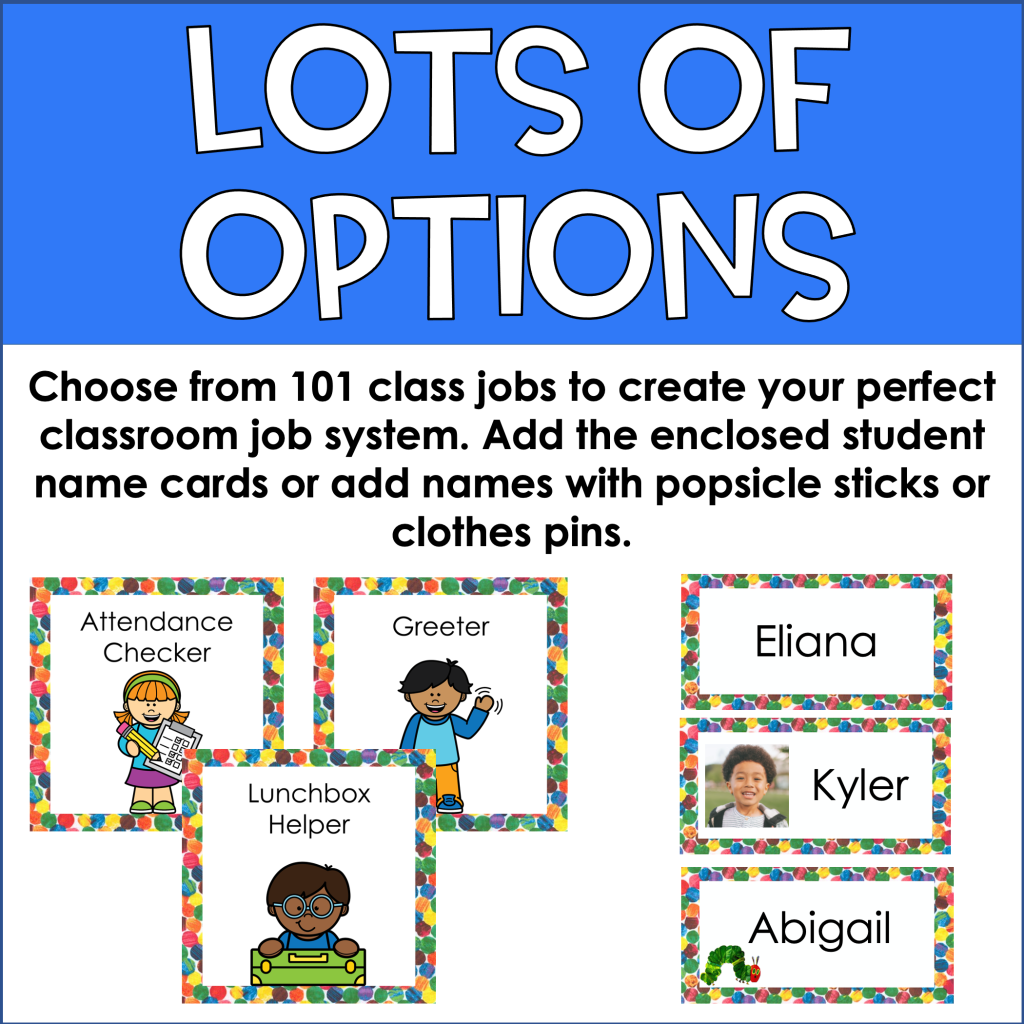 Eric Carle Inspired Classroom - Class Job Cards | Teaching in Blue Jeans