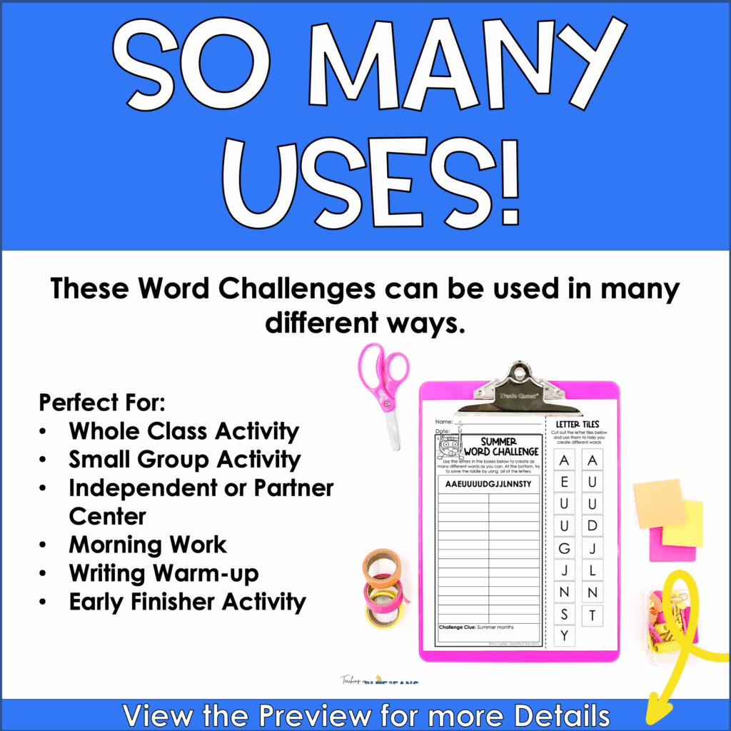 Summer Word Work Activities for Grades 2–5 – Making Words Spelling ...