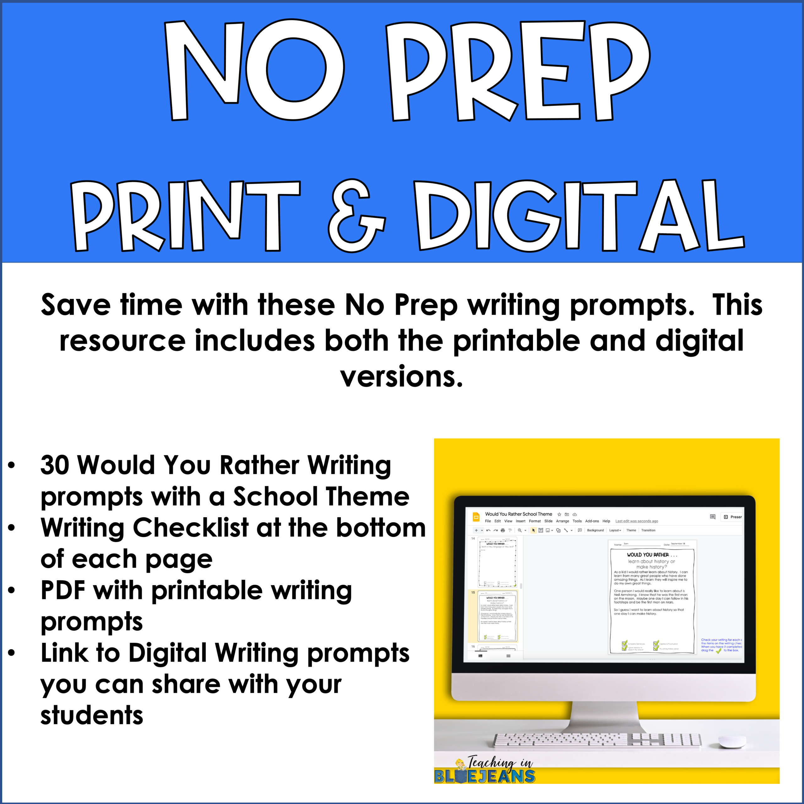 Would You Rather Writing Prompts for Back to School – Print ...