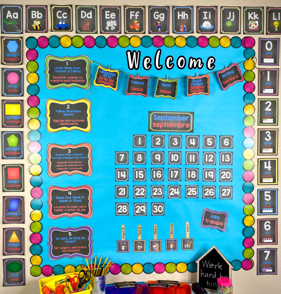 Chalkboard Theme Classroom Decor Bundle English / Spanish Bilingual ...