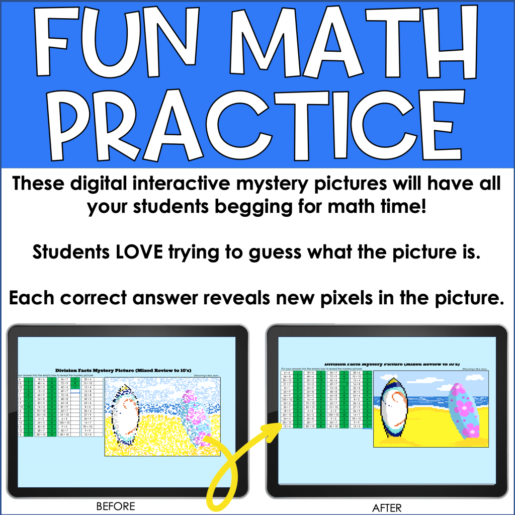 Summer Digital Mystery Picture for Division Facts to 10's | Math ...