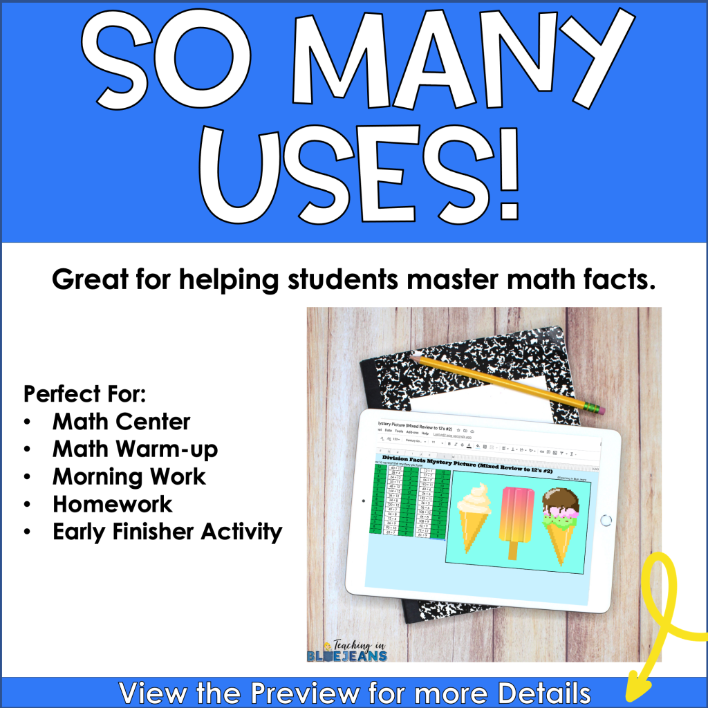 Summer Digital Mystery Picture for Division Facts to 12's | Math ...