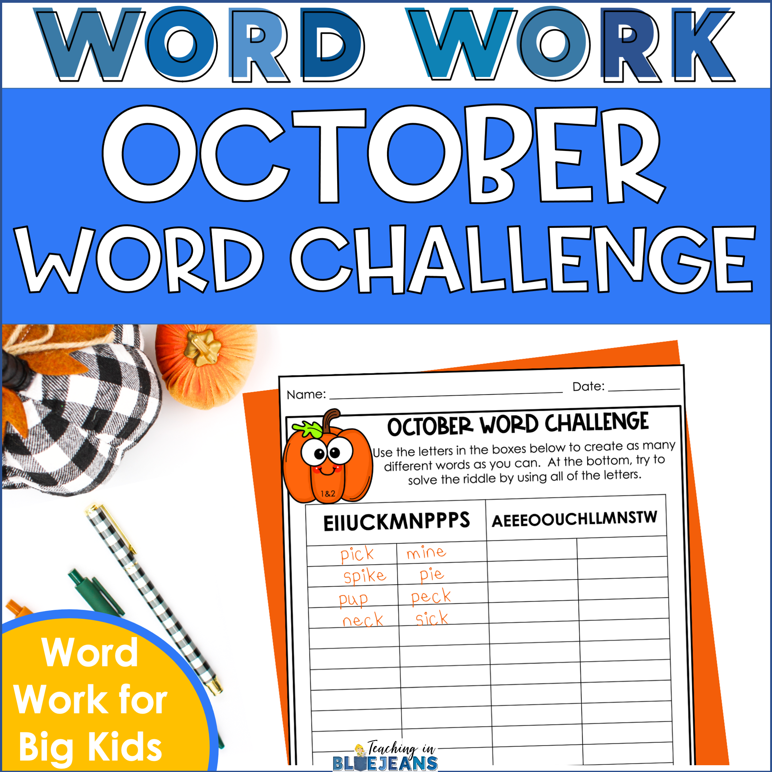 October Word Work Activities for Grades 2–5 – Spelling Games and Word ...