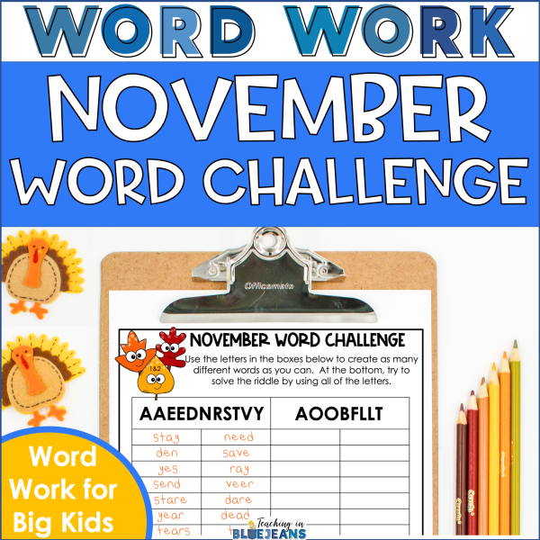 November Word Work Activities – Making Words Spelling Games for Grades ...