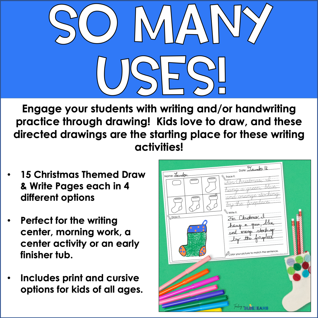 Christmas Directed Drawing & Writing – Print & Cursive | Teaching in ...