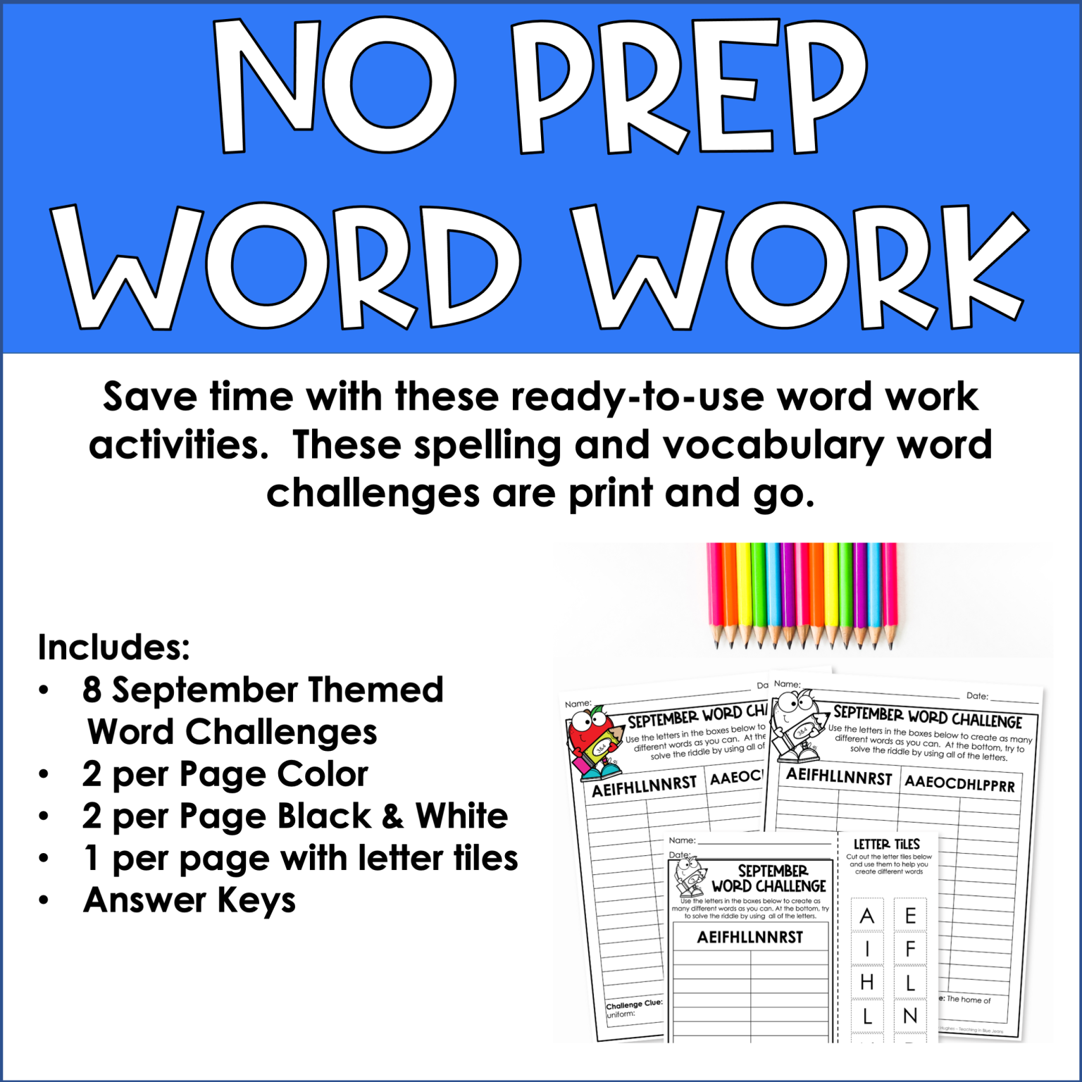 September Word Work Activities for 2nd–5th Grade – Spelling Games ...