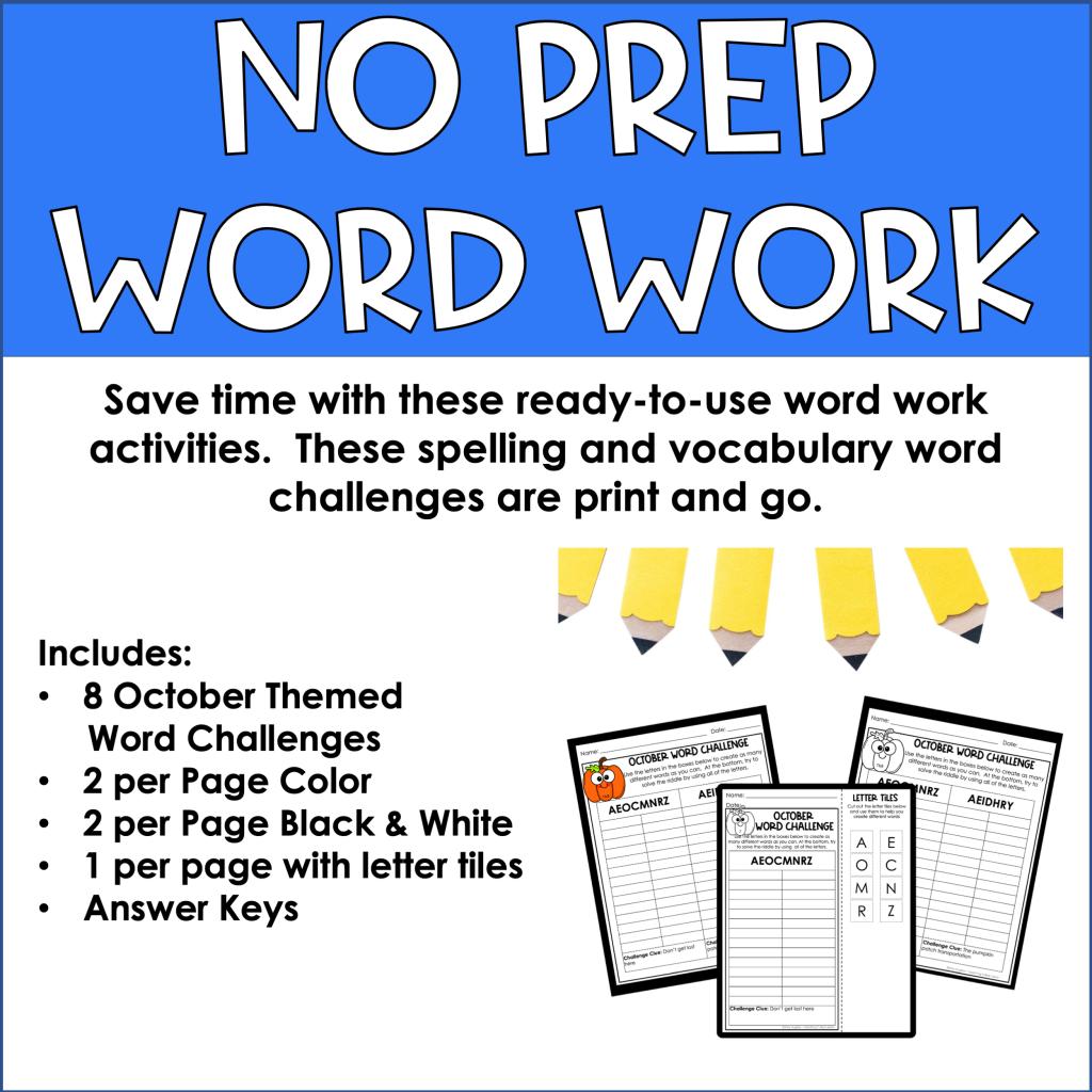 October Word Work Activities for Grades 2–5 – Spelling Games and Word ...