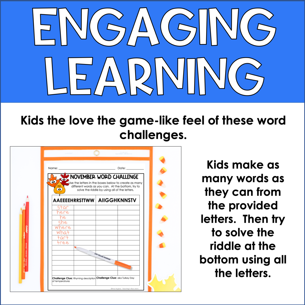 November Word Work Activities – Making Words Spelling Games for Grades ...