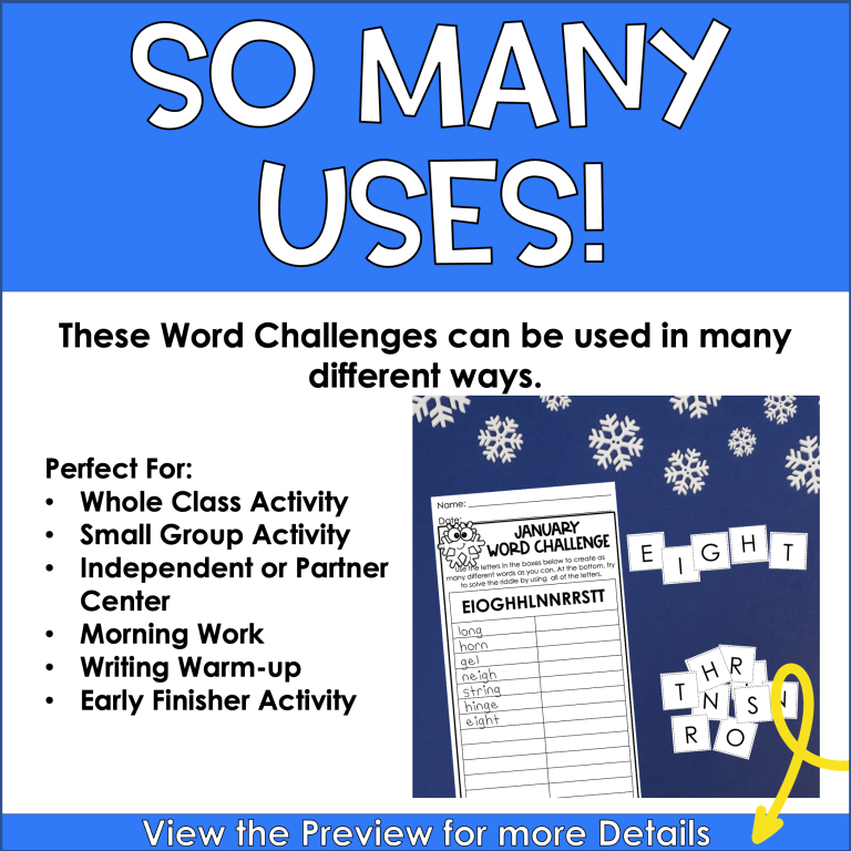 January Word Work Activities – Making Words Spelling Game for Grades ...