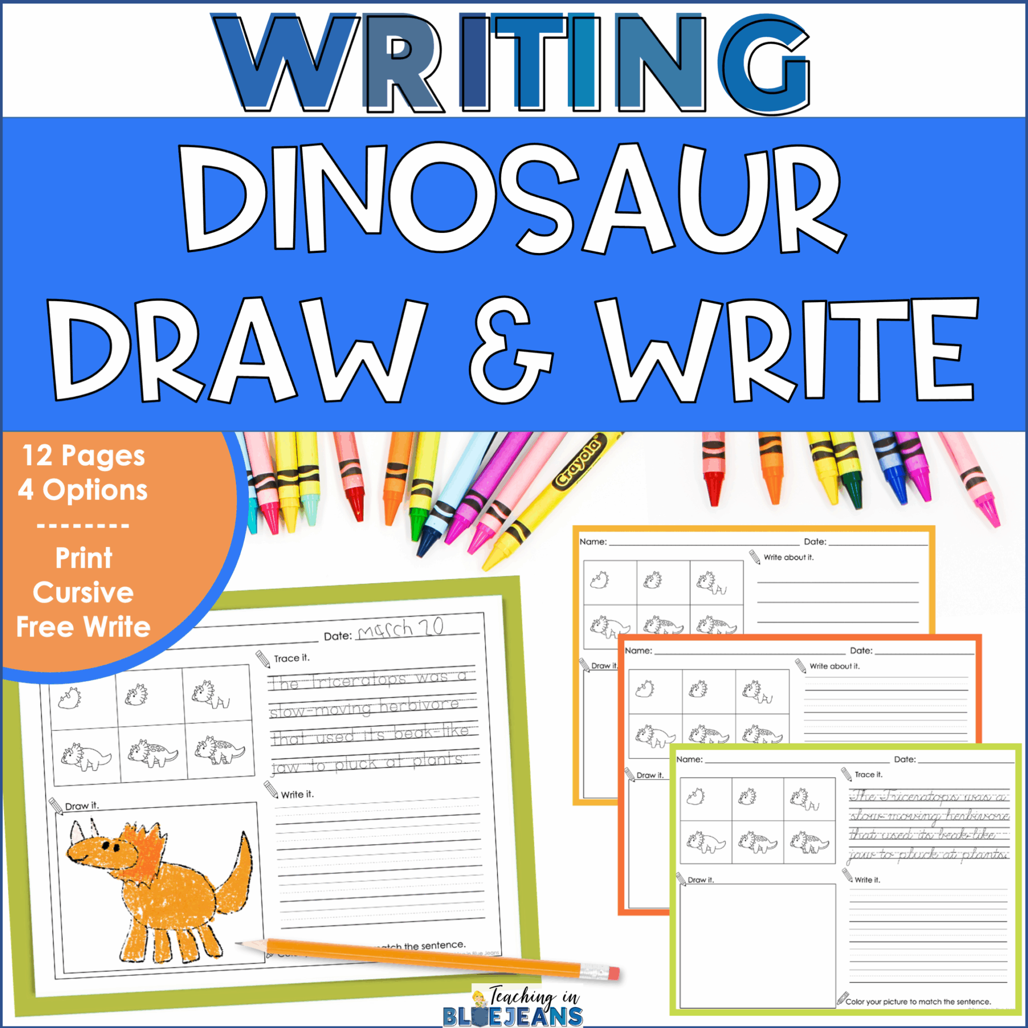 Dinosaur Directed Drawing and Writing Prompts – Print and Cursive ...