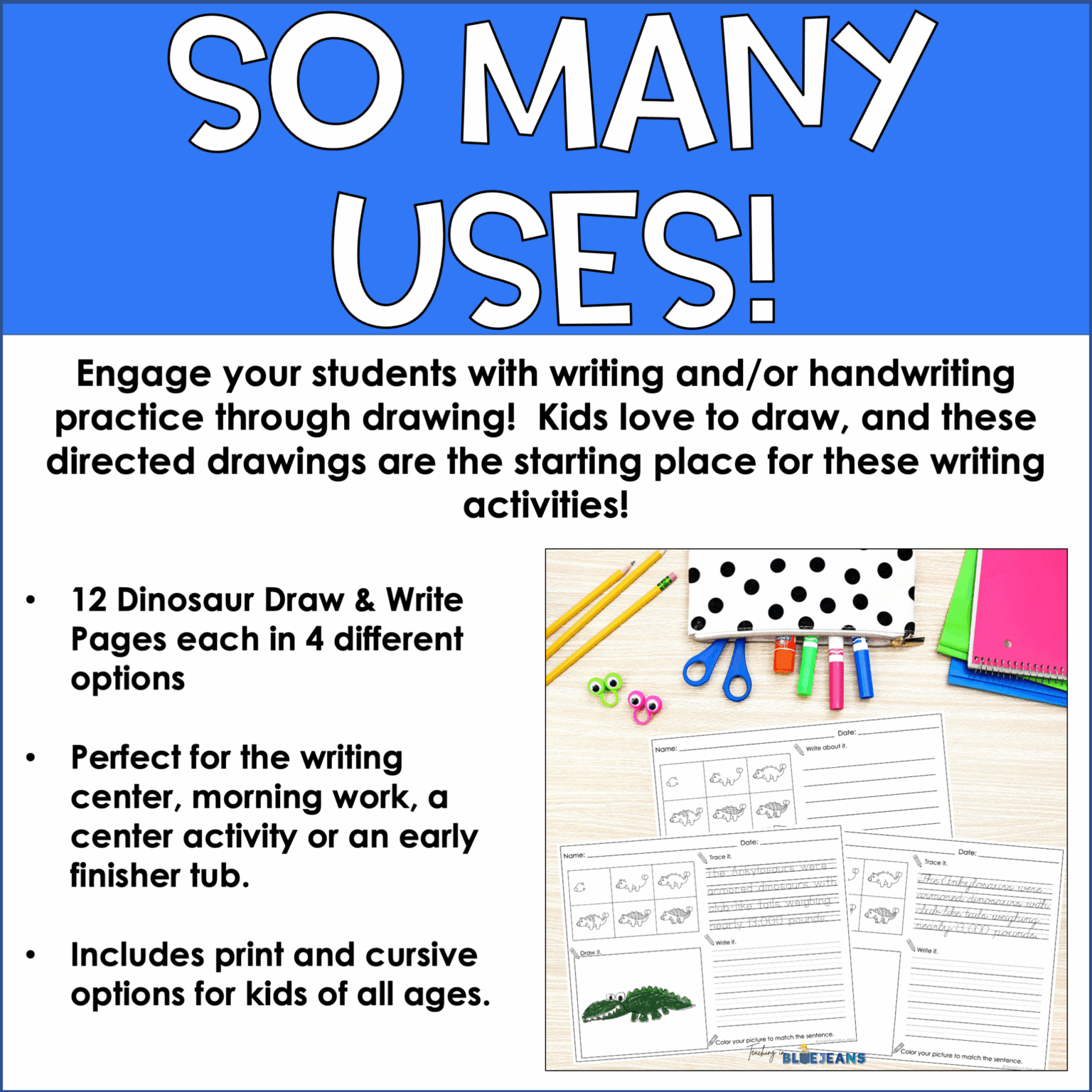 Dinosaur Directed Drawing and Writing Prompts – Print and Cursive ...